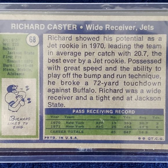 Topps | Toys | Topps 972 Richard Caster New York Jets 68 | Poshmark